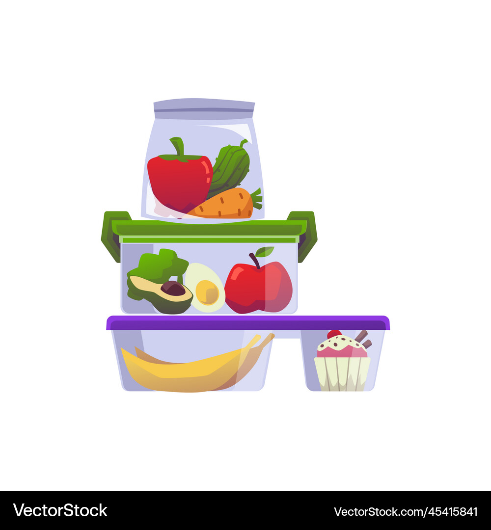 Food containers stack with fruits and vegetables Vector Image