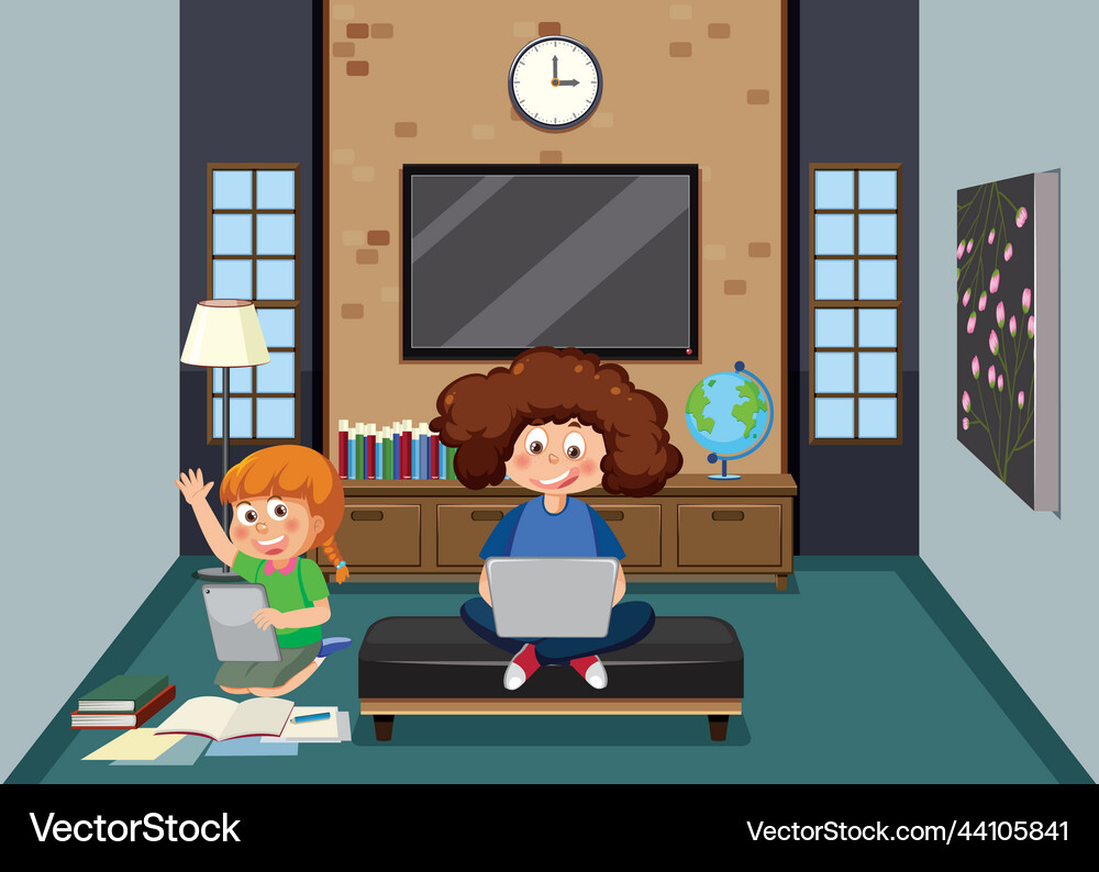 Kids learning online at home – Royalty-Free Vector | VectorStock