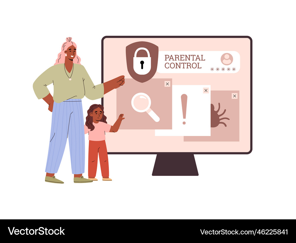 Mother uses apps to restrict her child accessing Vector Image