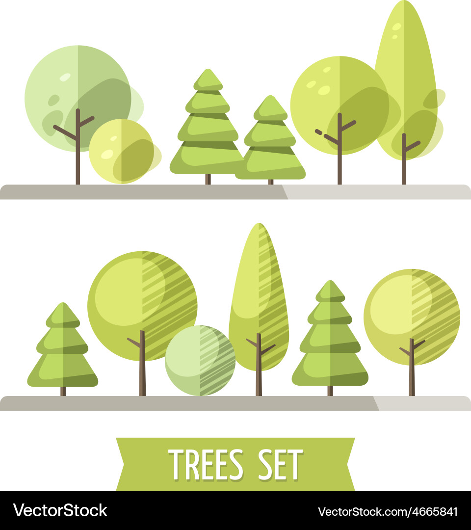 Set of flat trees and pines Royalty Free Vector Image