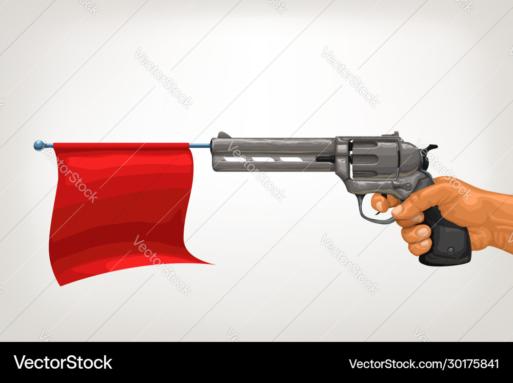 Vintage gun with red flag Royalty Free Vector Image