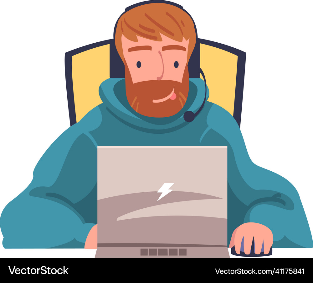 Young man in self-isolation playing video game Vector Image