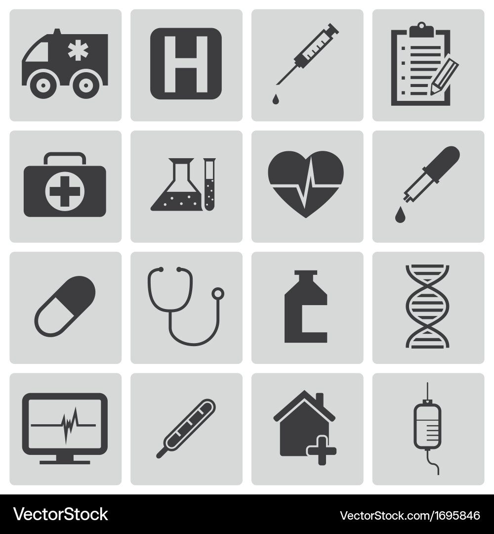Black medical icons set Royalty Free Vector Image