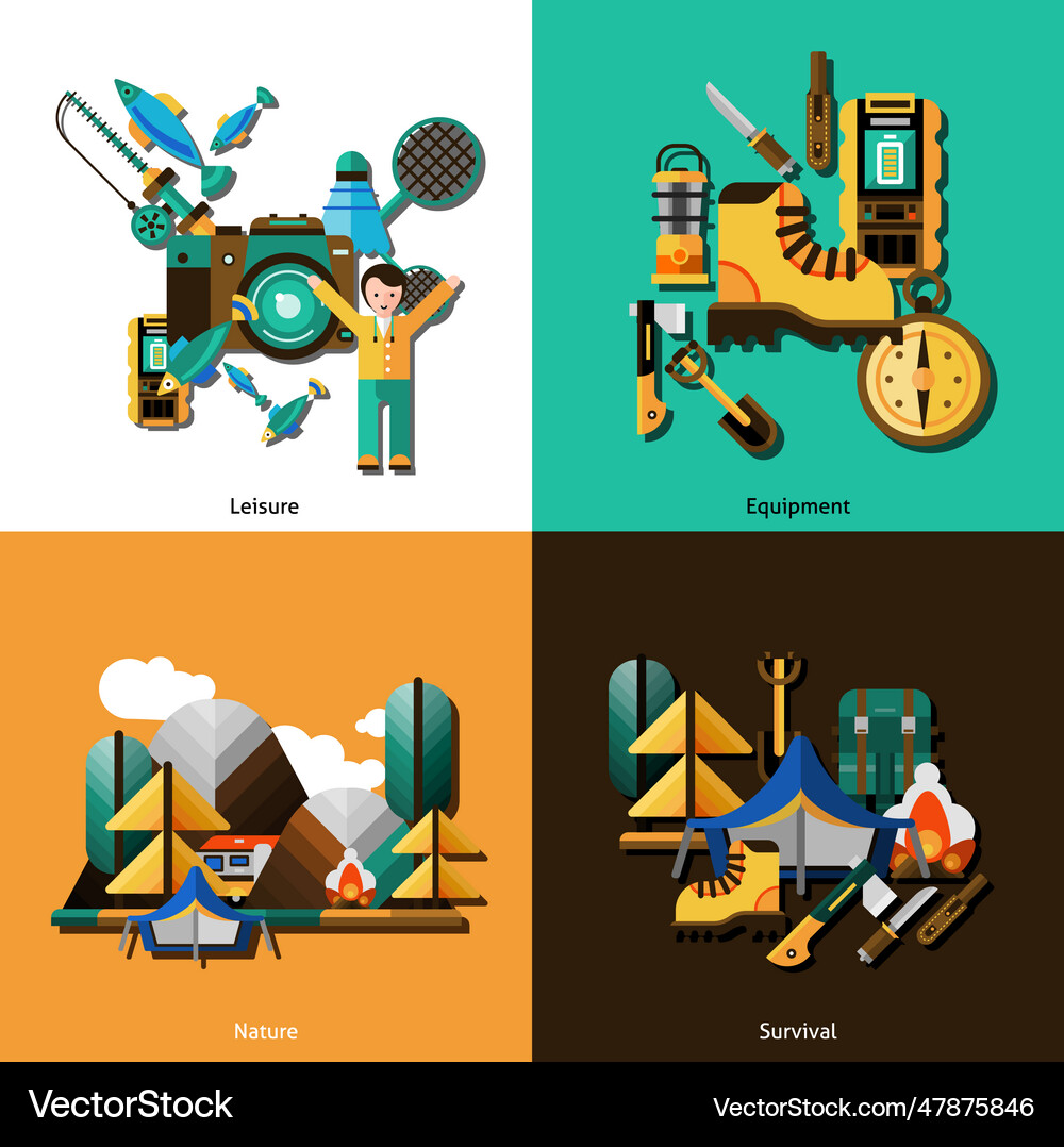 Camping and survival icons set Royalty Free Vector Image