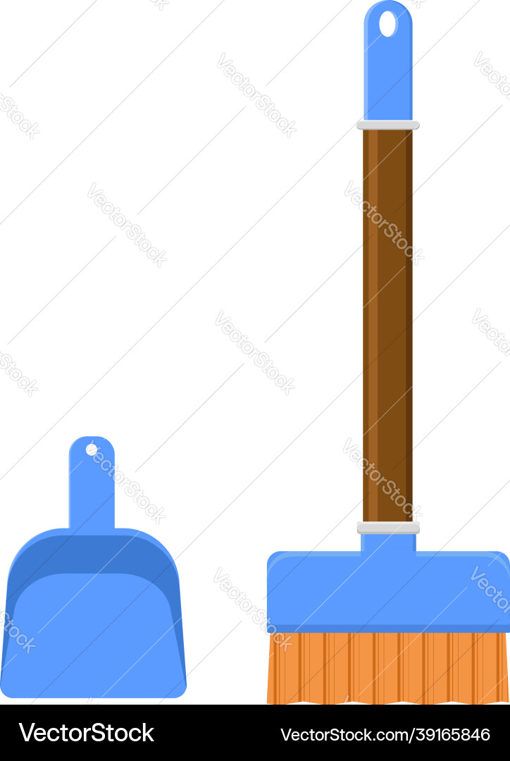 Dust pan and broom on white background Royalty Free Vector