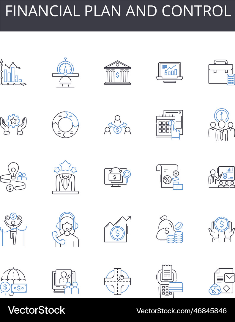 Financial plan and control line icons collection Vector Image