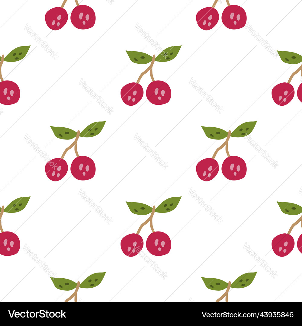 Hand drawn cherry berries and leaves seamless Vector Image