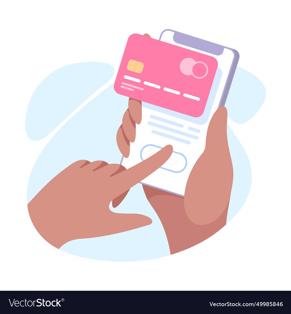 Hand hold mobile smartphone with card display Vector Image Hand hold mobile smartphone with card display Vector Image