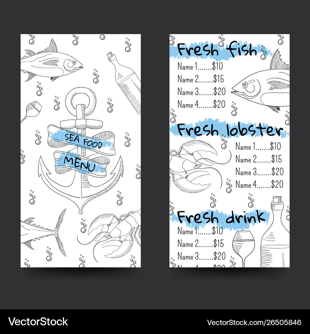 Menu sea food restaurant with image Royalty Free Vector