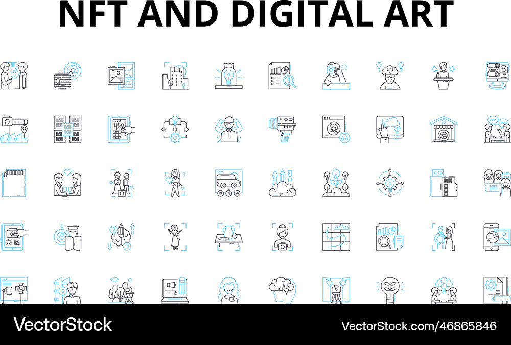 Nft and digital art linear icons set Royalty Free Vector