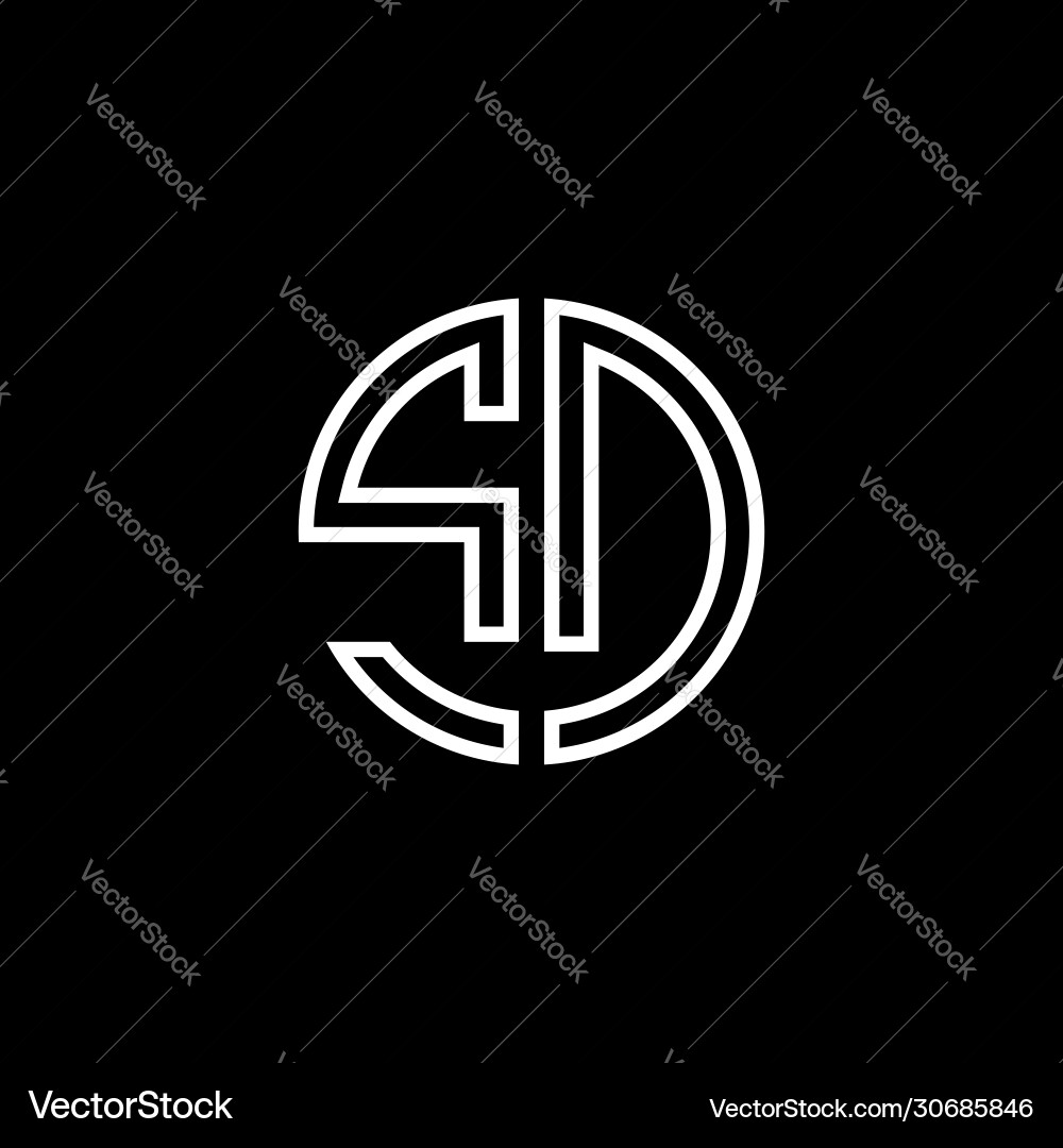 Sd monogram logo circle ribbon style outline Vector Image