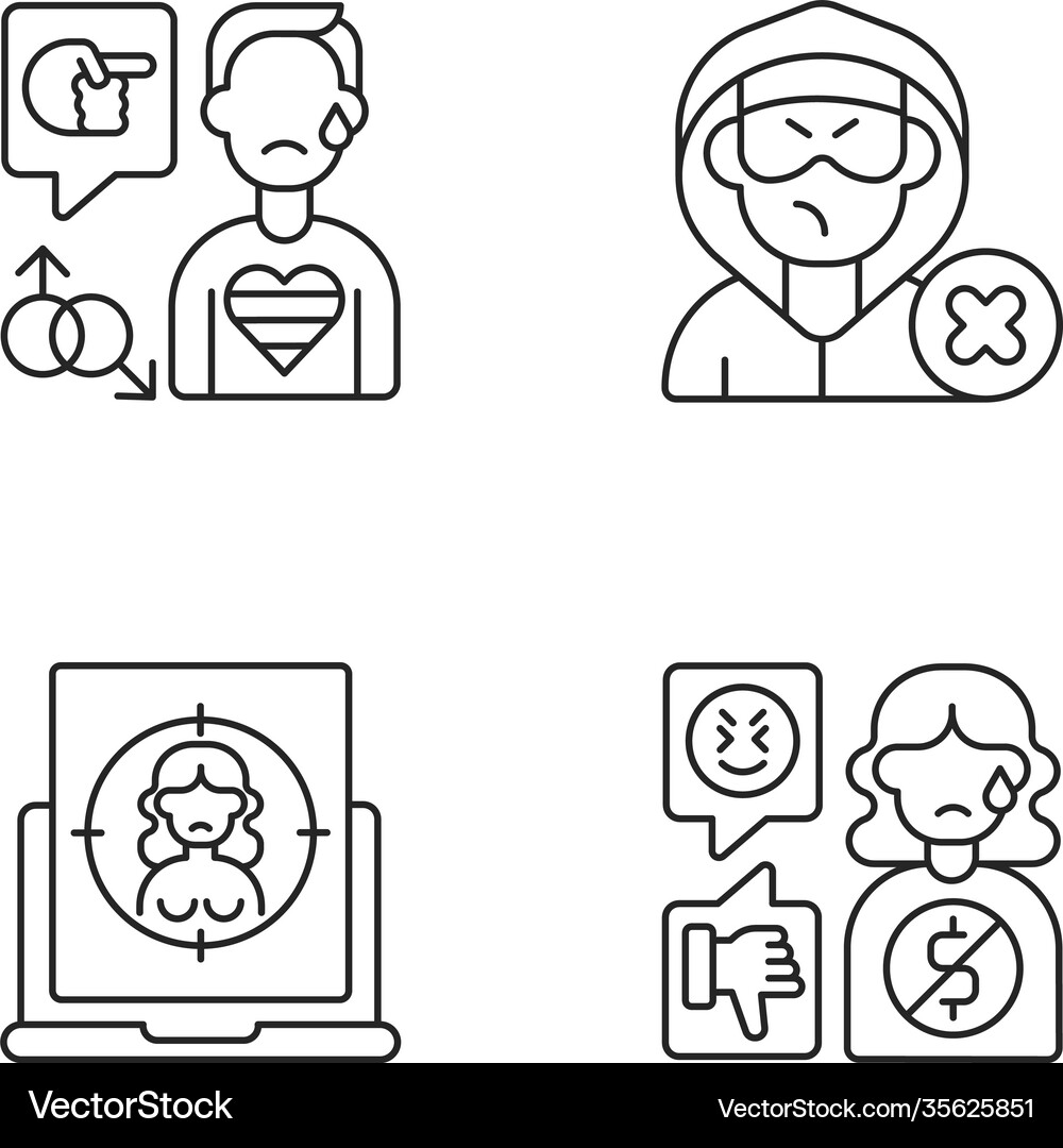 Cyber bullying linear icons set Royalty Free Vector Image