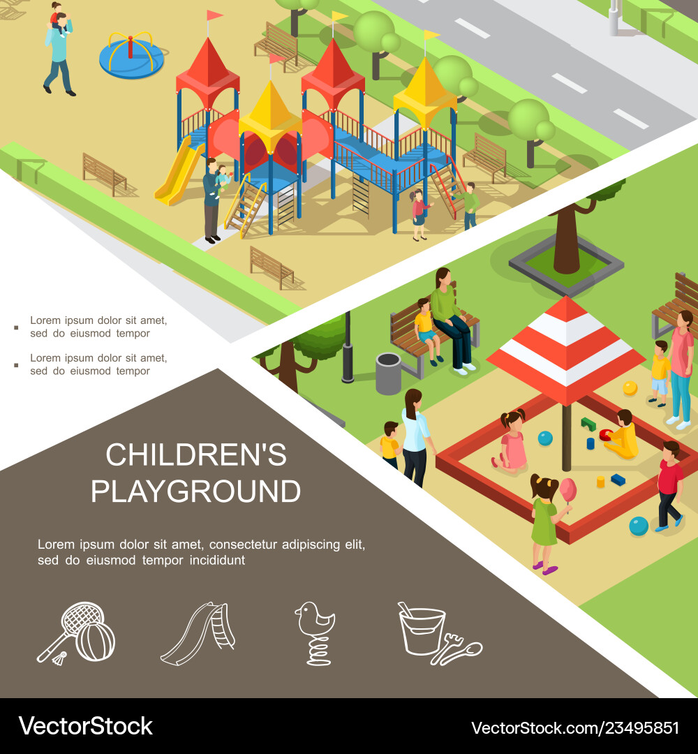 Isometric children playground poster Royalty Free Vector