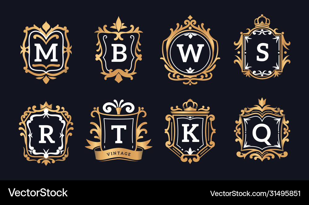 Monogram logos luxury calligraphic elegant gold Vector Image