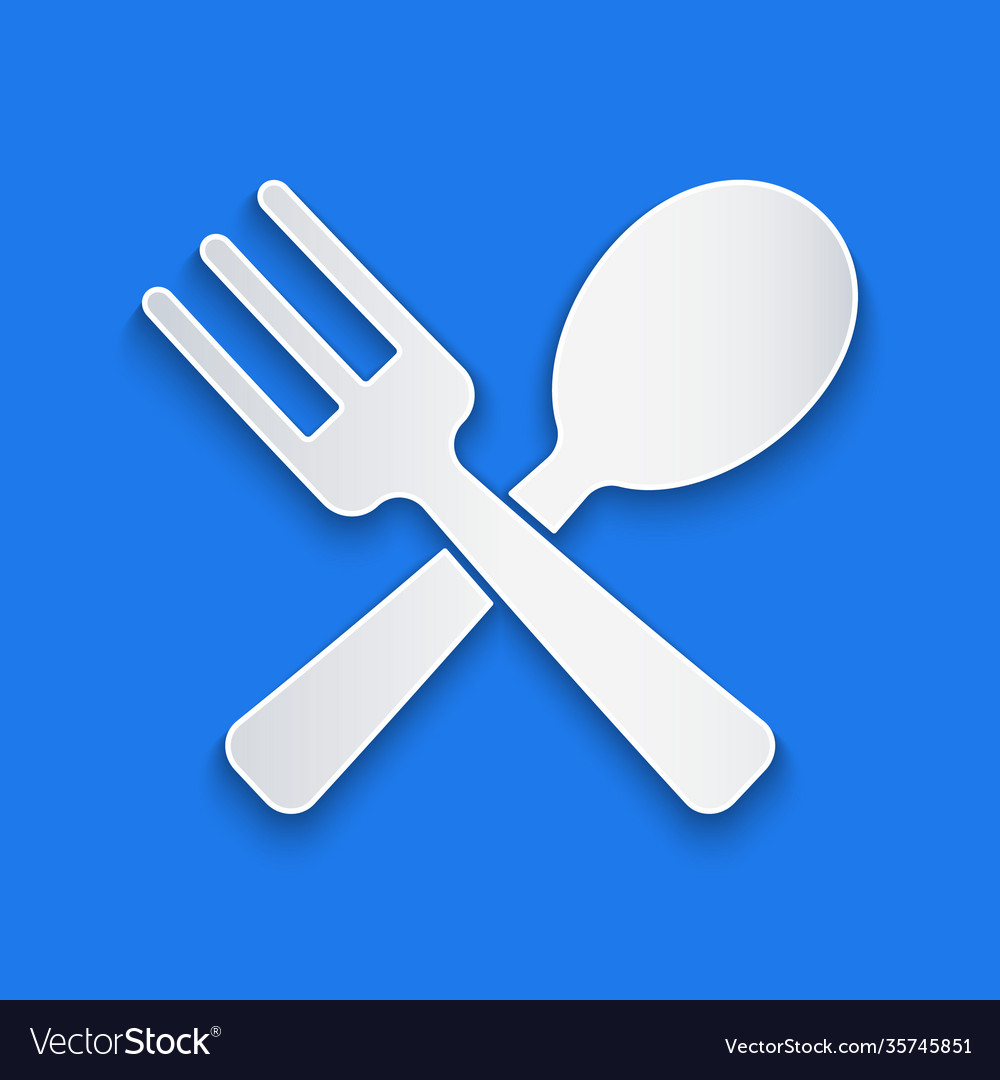 Paper cut crossed fork and spoon icon isolated Vector Image