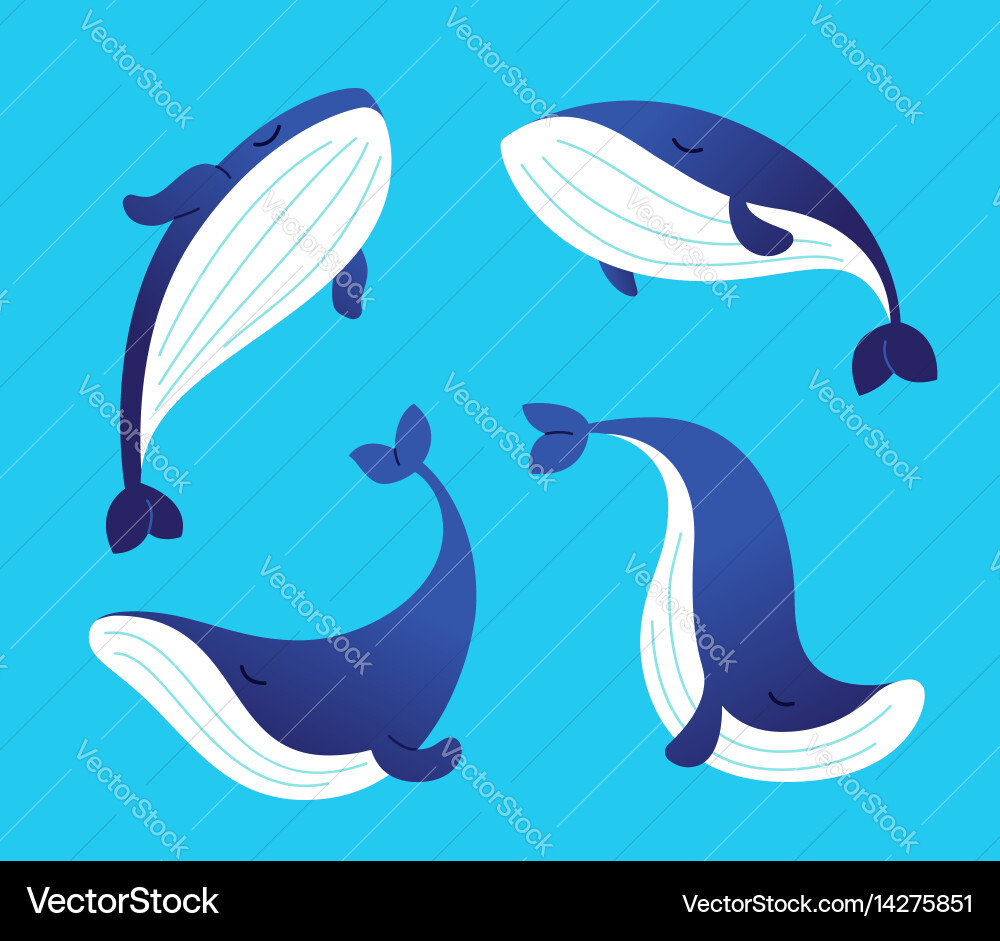 Whale - modern set of flat Royalty Free Vector Image