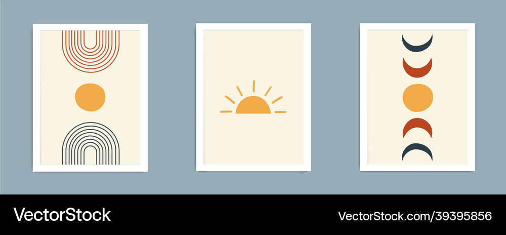Abstract sun moon poster set contemporary Vector Image