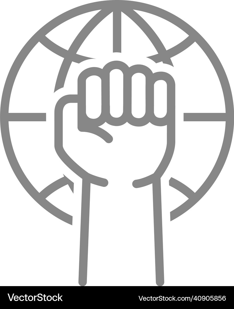 Fist with planet line icon hand up revolution Vector Image