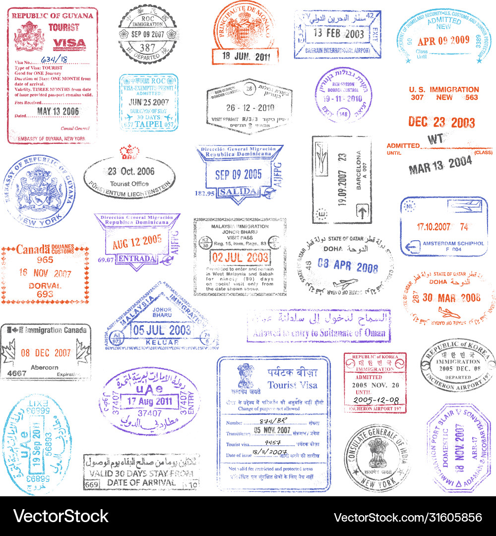 High quality grunge passport stamp collection Vector Image