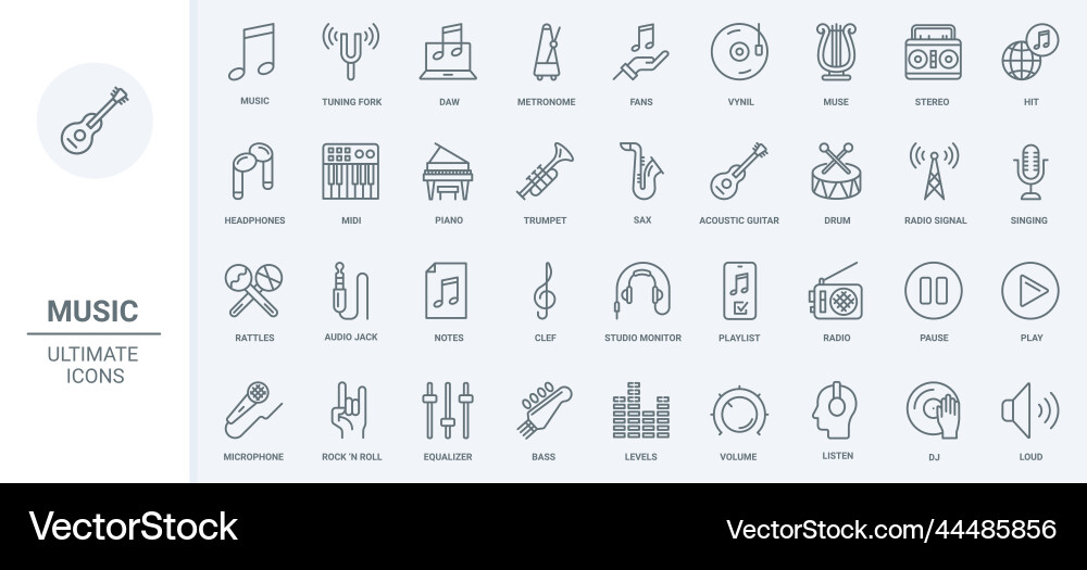 Music thin line icons set musical instruments Vector Image