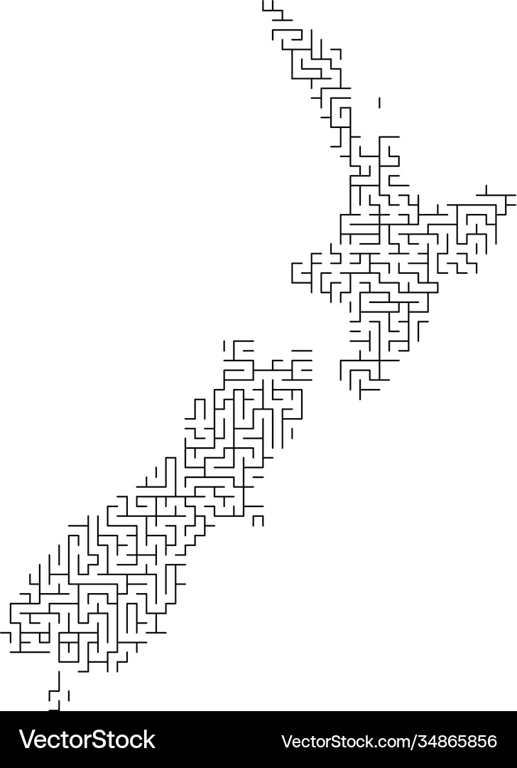 New zealand map from black pattern maze Royalty Free Vector