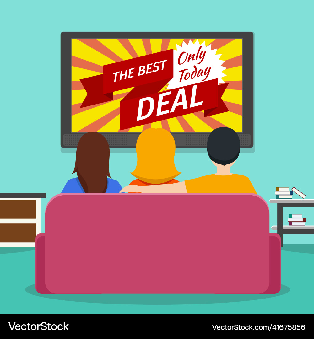 People watching advertising on television flat Vector Image