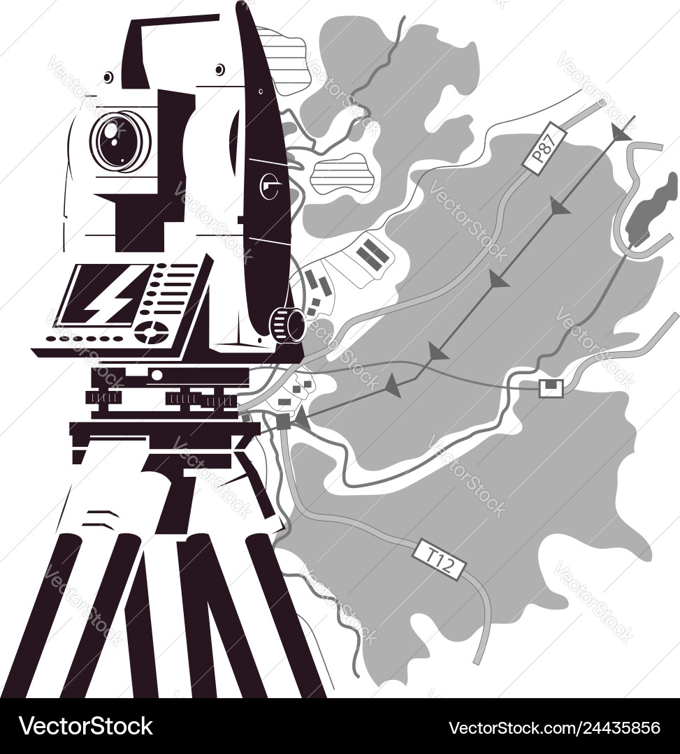 Total station and map area for geodesy Royalty Free Vector