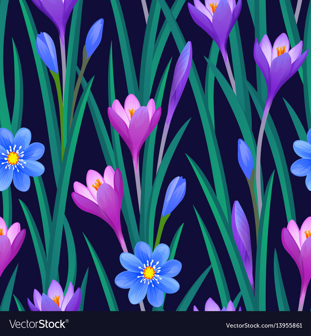 Floral seamless pattern with crocuses Royalty Free Vector
