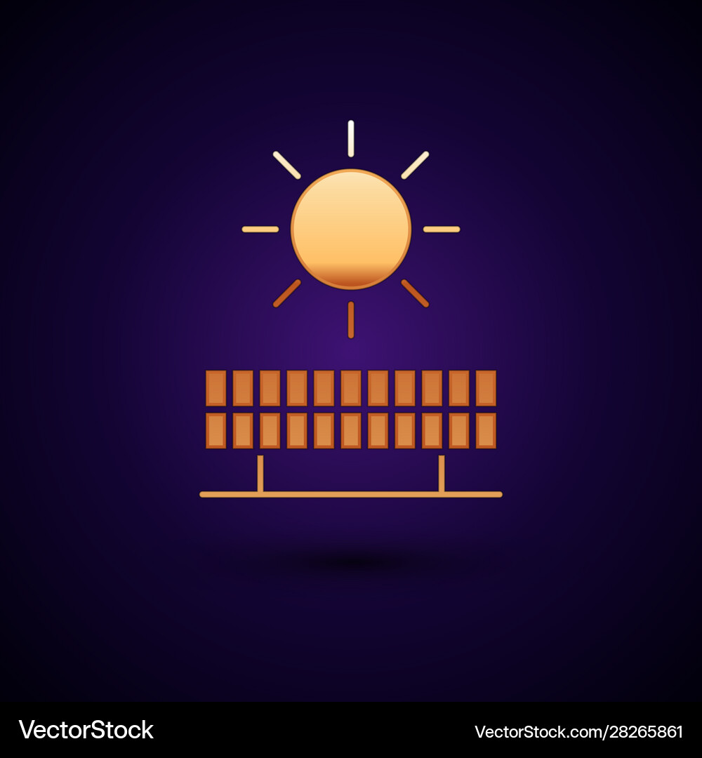 Gold solar energy panel and sun icon isolated Vector Image
