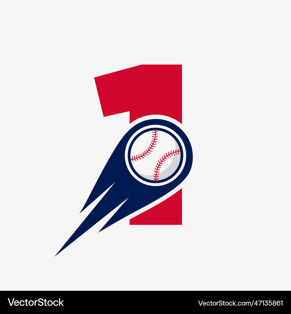 Letter 1 baseball logo concept with moving Vector Image