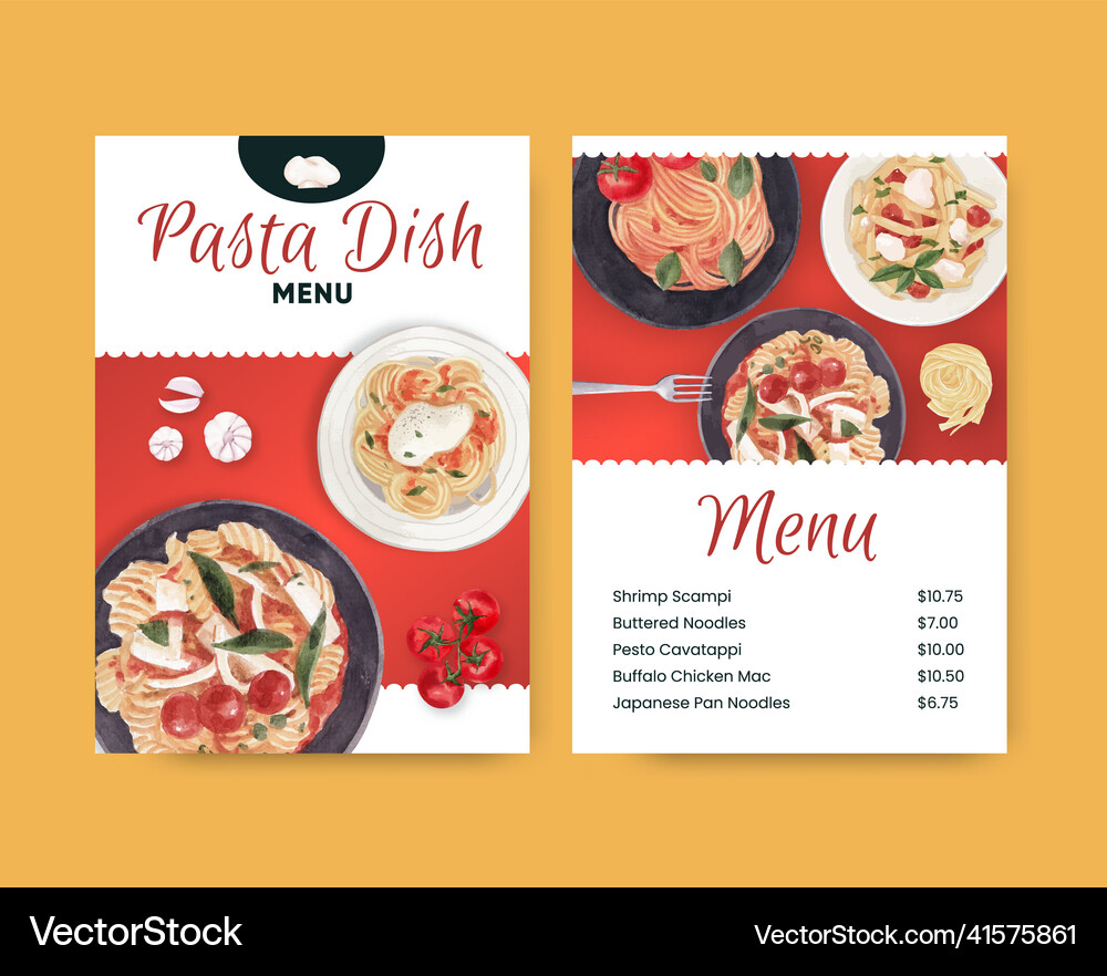 Menu template with pasta canceptwatercolor style Vector Image