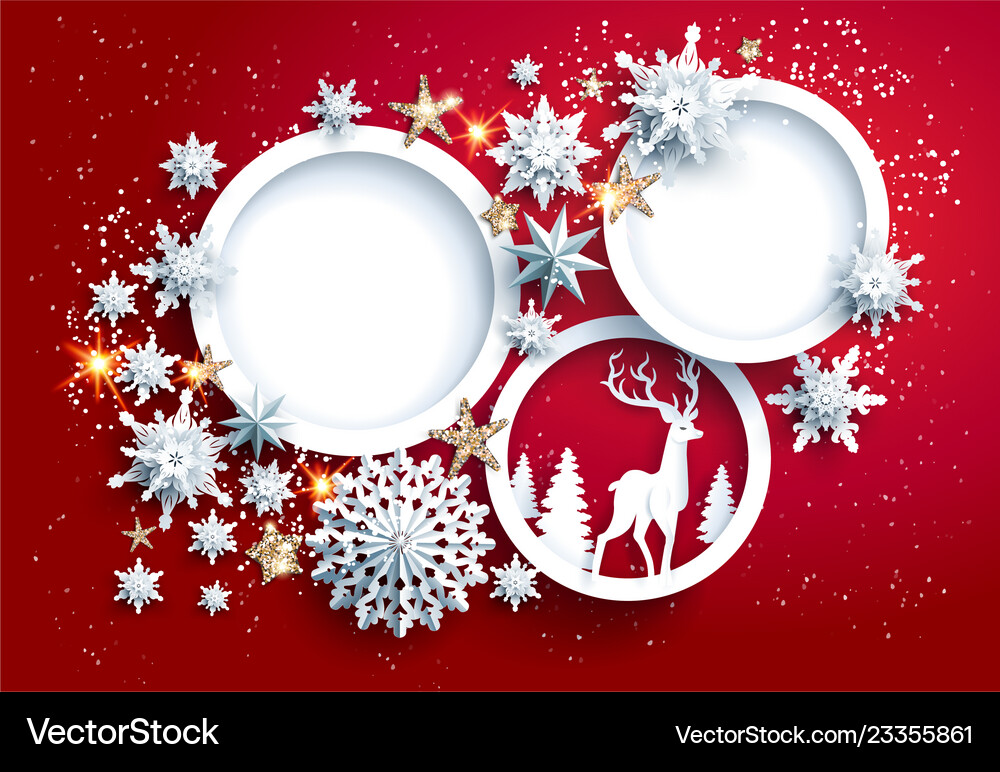 Paper cut red holiday card Royalty Free Vector Image
