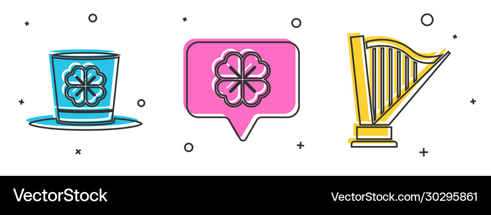 Set leprechaun hat and four leaf clover four leaf Vector Image