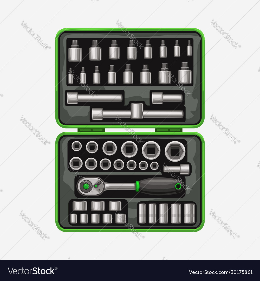 Socket spanner in tool box Royalty Free Vector Image