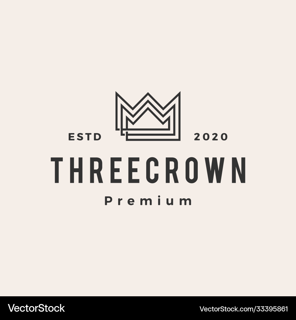 Three king crown hipster vintage logo icon Vector Image