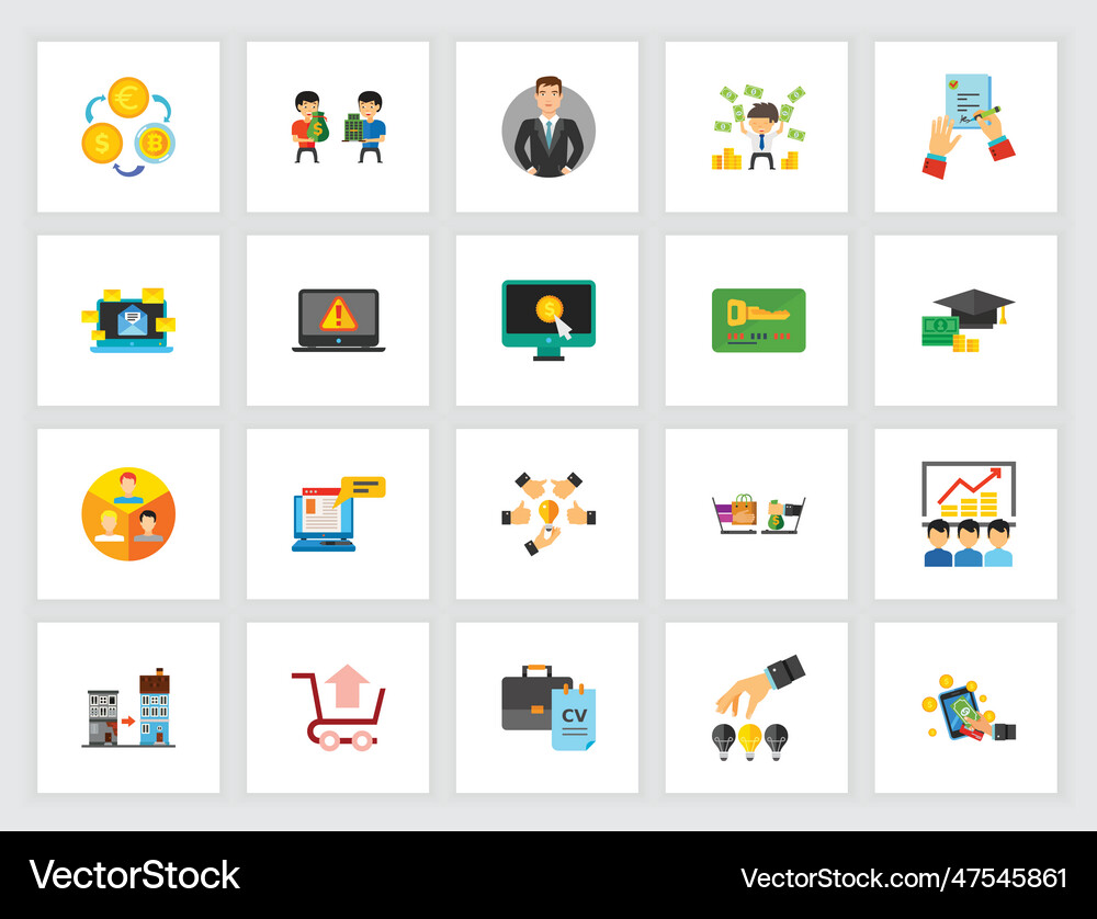 Trade marketing concept flat icon set Royalty Free Vector