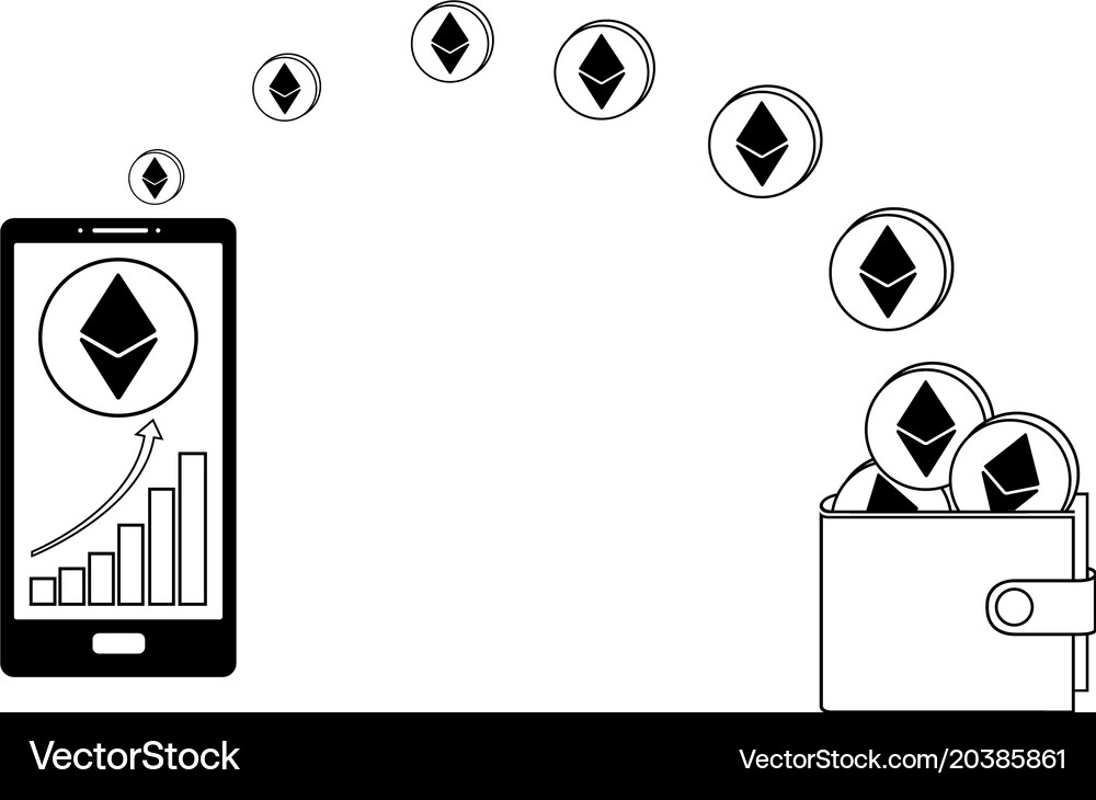 Transfer ethereum from phone to wallet Royalty Free Vector