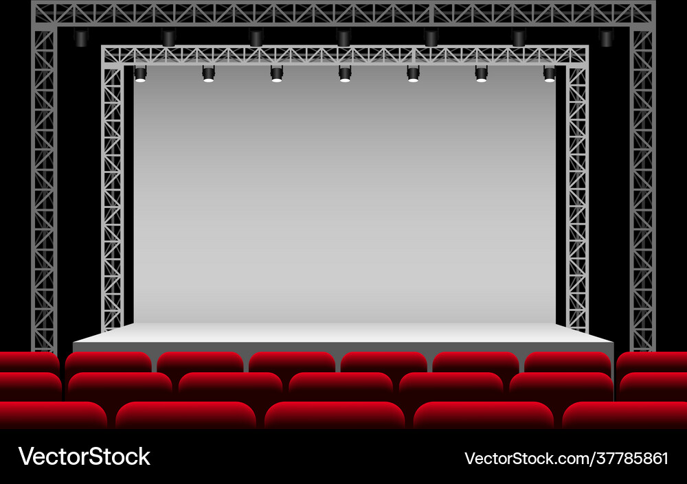 White stage with spotlight and red seats Vector Image