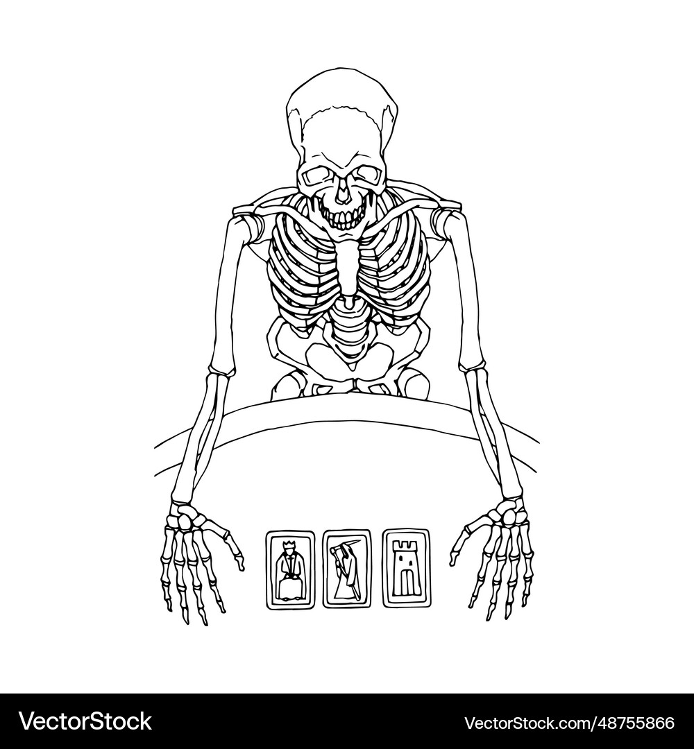 A skeleton at card table tarot reading Royalty Free Vector