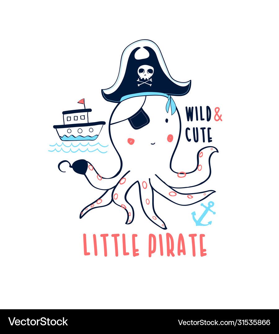 Hand drawing pirate octopus print design Vector Image