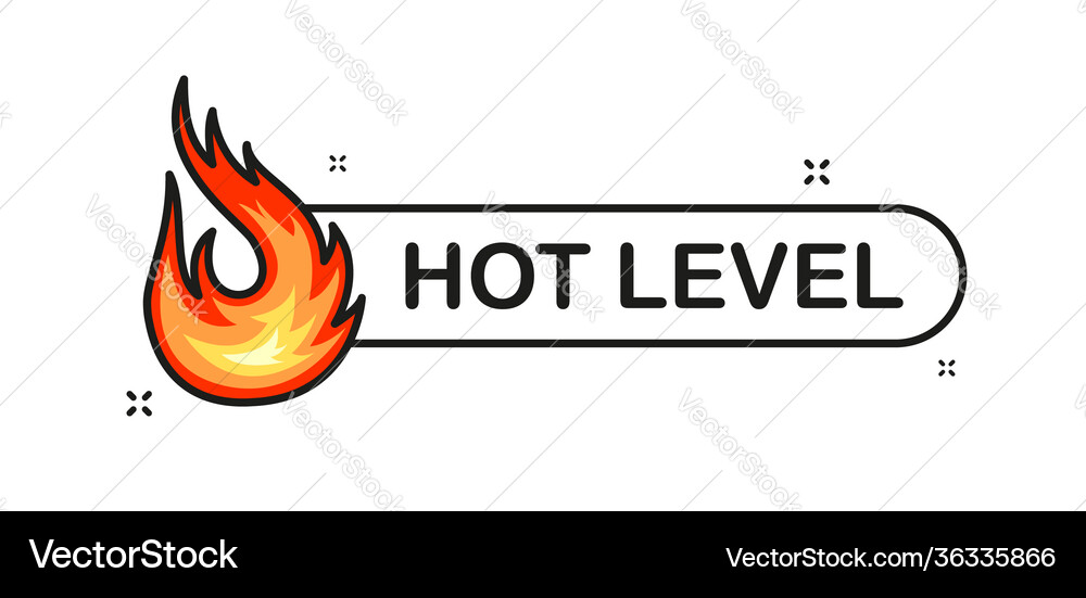 Hot level chili pepper fire label in flat style Vector Image