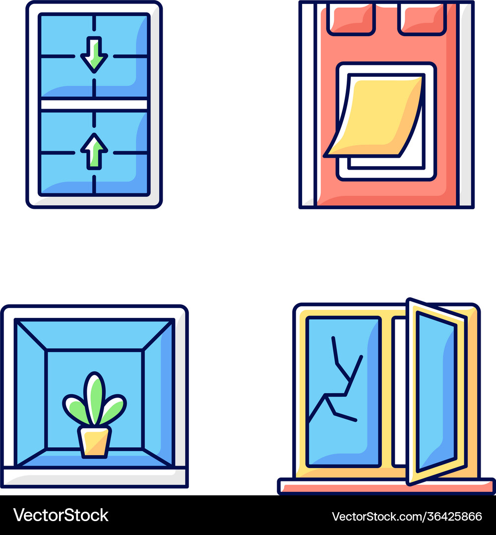 Installing windows and doors rgb color icons set Vector Image