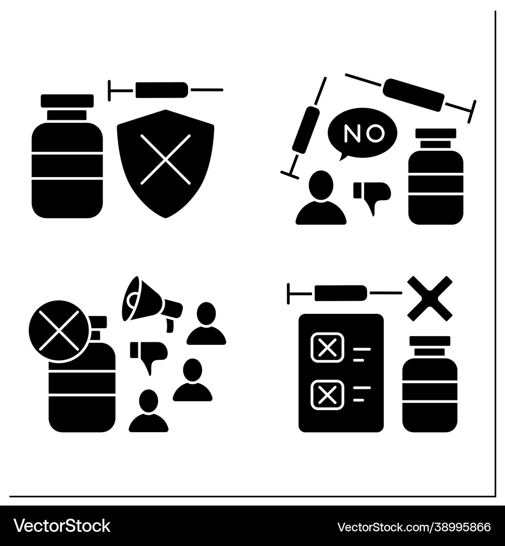 No vaccination glyph icons set Royalty Free Vector Image