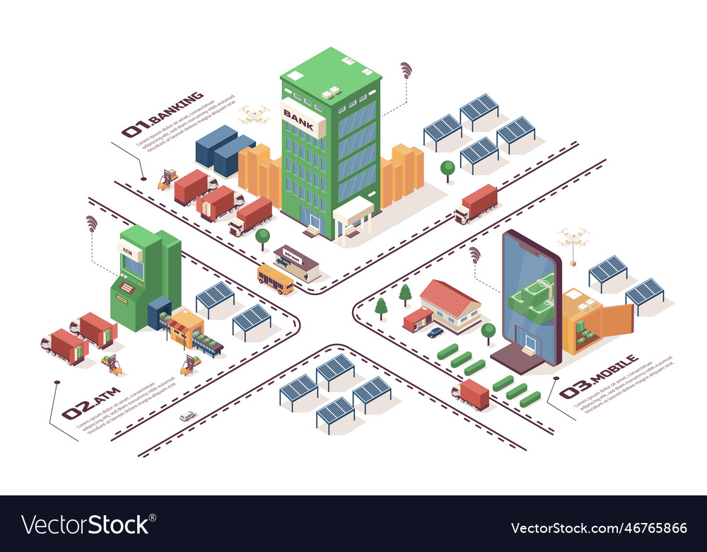 Online banking concept 3d isometric web Royalty Free Vector