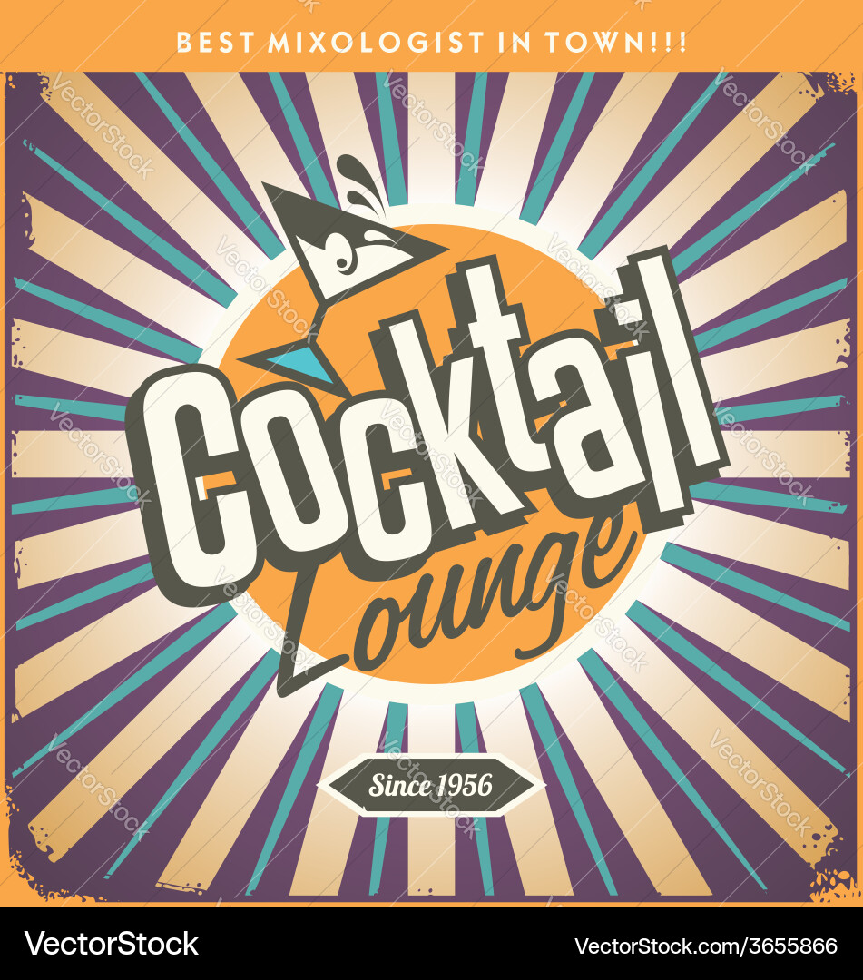 Retro tin sign design for cocktail lounge Vector Image