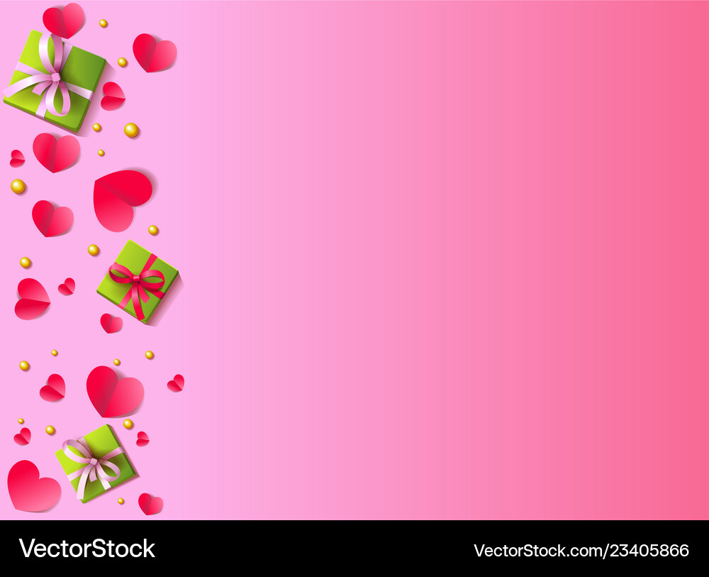 Romantic background with paper hearts and present Vector Image