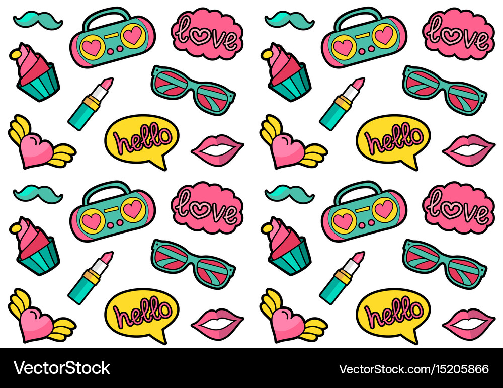 Seamless fashion patches pattern cute Royalty Free Vector