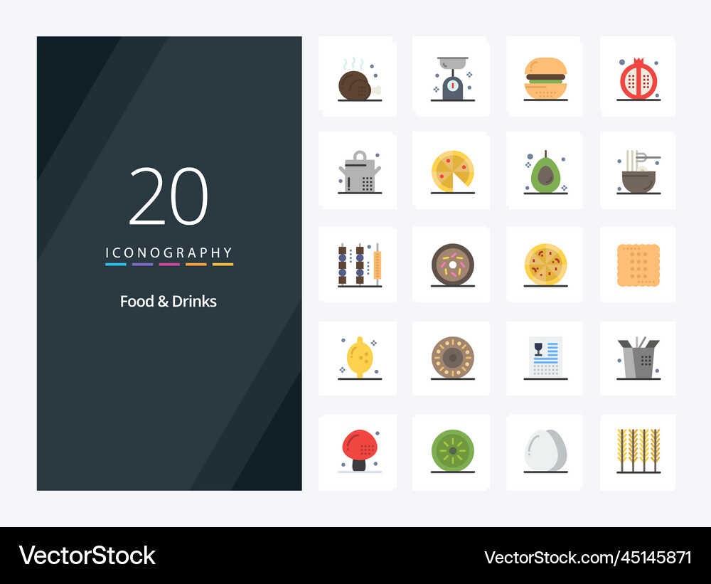 20 food drinks flat color icon for presentation Vector Image