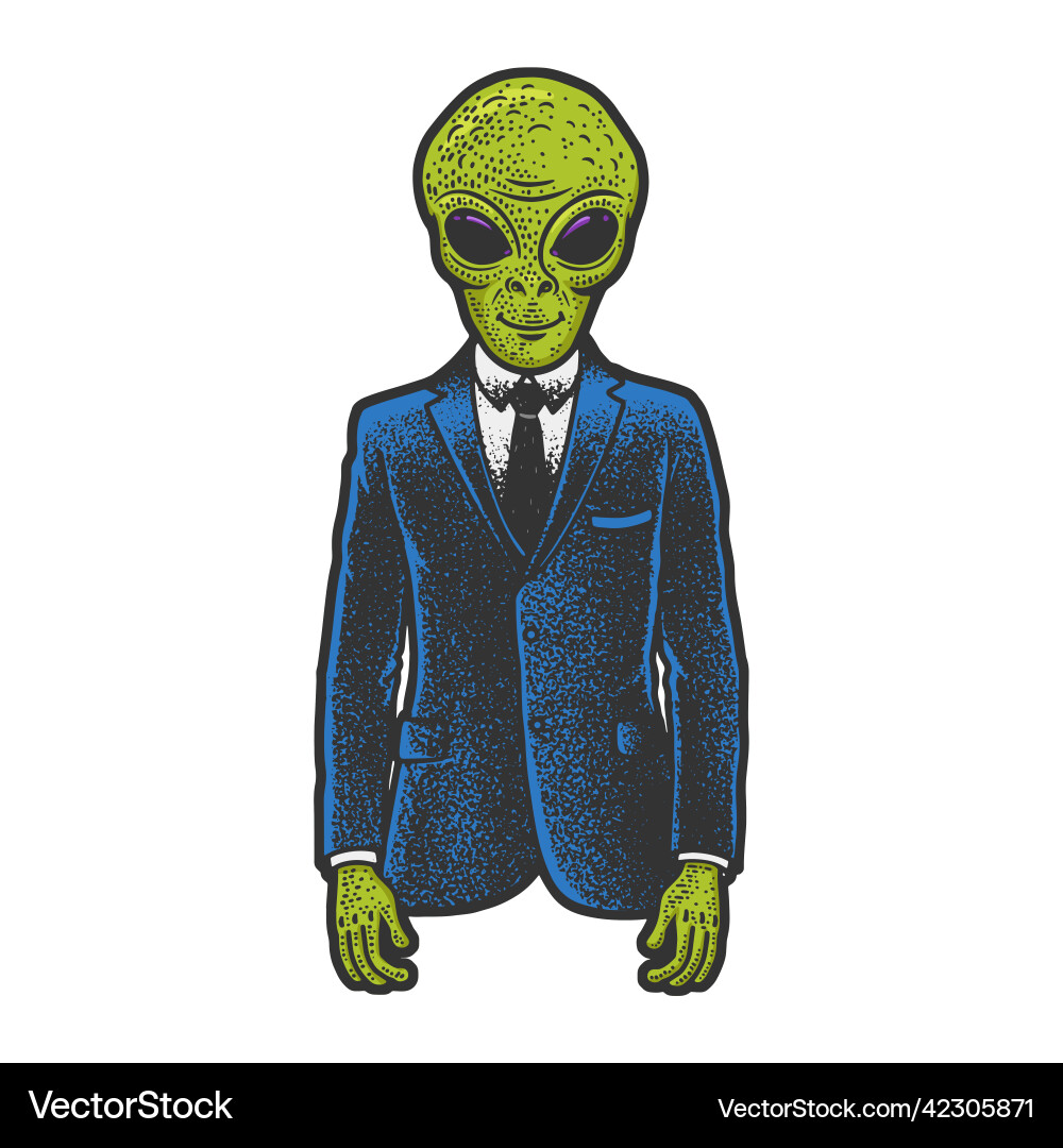 Alien businessman color sketch Royalty Free Vector Image
