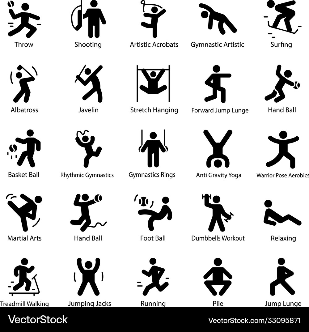 Athlete and olympics glyph icons Royalty Free Vector Image